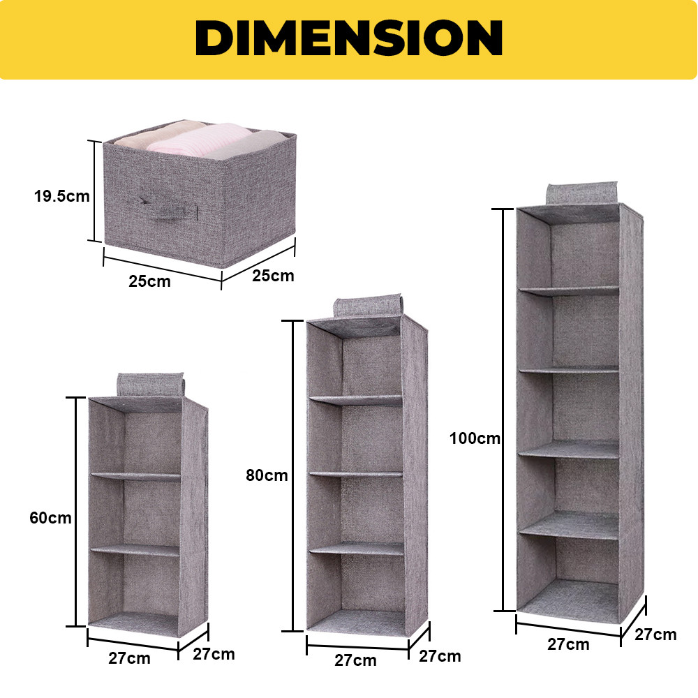 [5 Layers] Encora Linen Hanging Wardrobe Organizer Drawer Shelves Rak ...