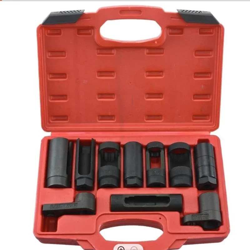 10PCS Black CR-V steel Master Sensor Socket Kit Tool O2 Oxygen Sensor Pressure Wrench Socket ...