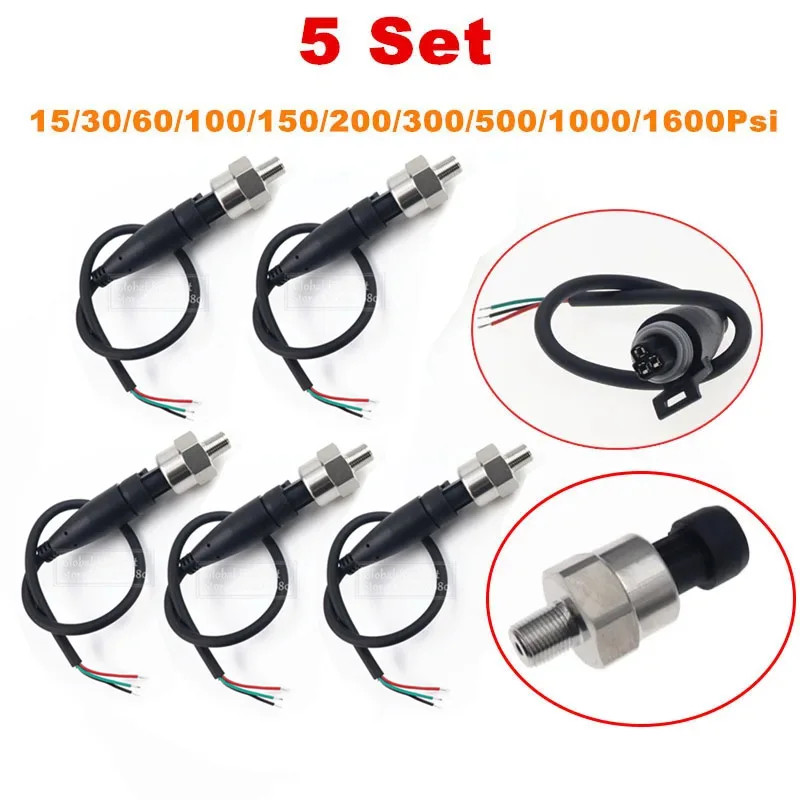 5 Set DC 5V 1/8NPT Oil Fuel Diesel Gas Air Pressure Transducer ...