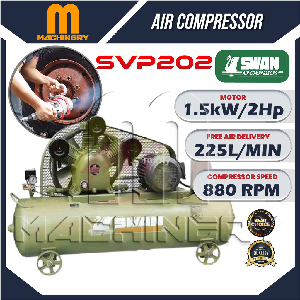 M.Machinery SWAN SVP202 2HP 85Liter 8Bar Air Compressor (Made In Taiwan ...