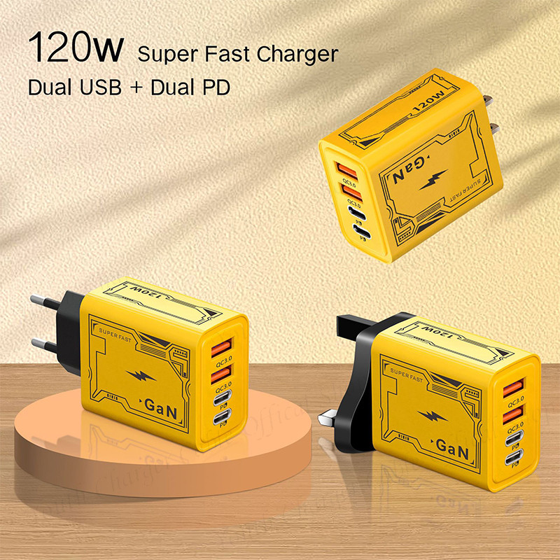 Charger Mech 2USB+2PD Phone Charger Adapter 120W GaN Super Fast ...
