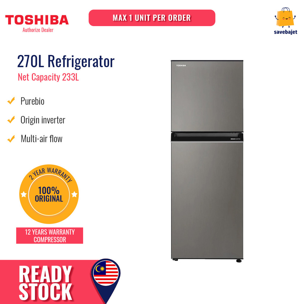 Toshiba 270L Refrigerator Inverter GR-RT300WE-PMY(DS) | Shopee Malaysia