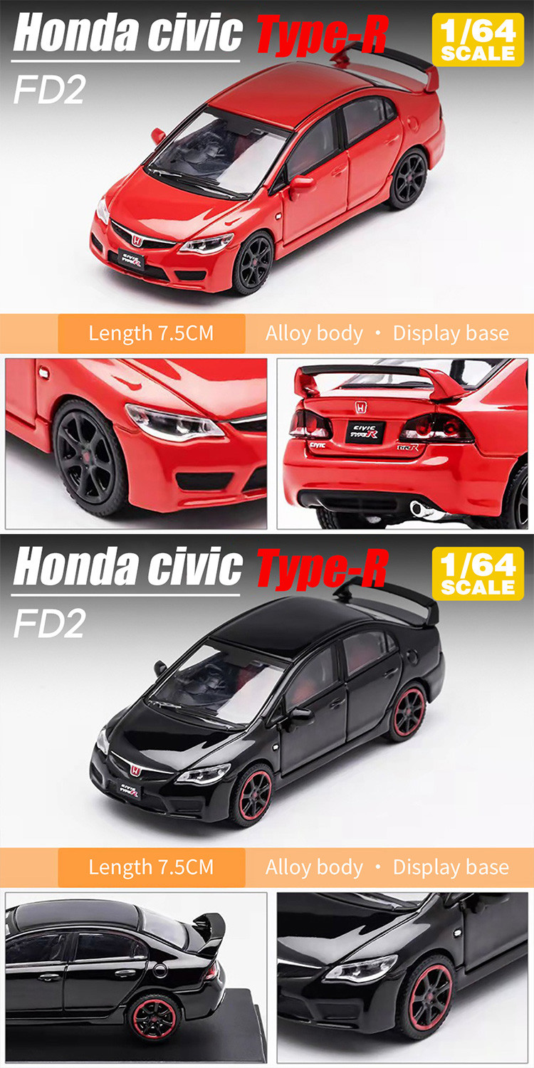 KLT 1:64 Honda Civic Type-R FD2 Diecast Model Car Alloy Cars Toys ...