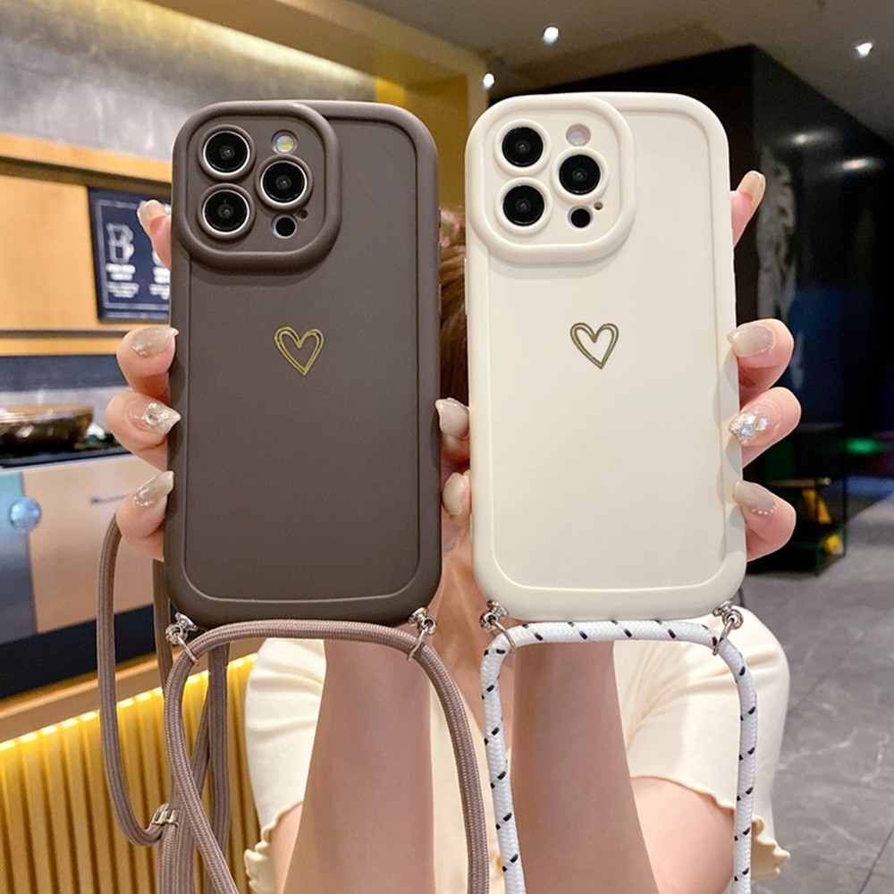 Fashion Heart Long Crossbody Shoulder Strap Phone Case for IPhone 16 14 ...