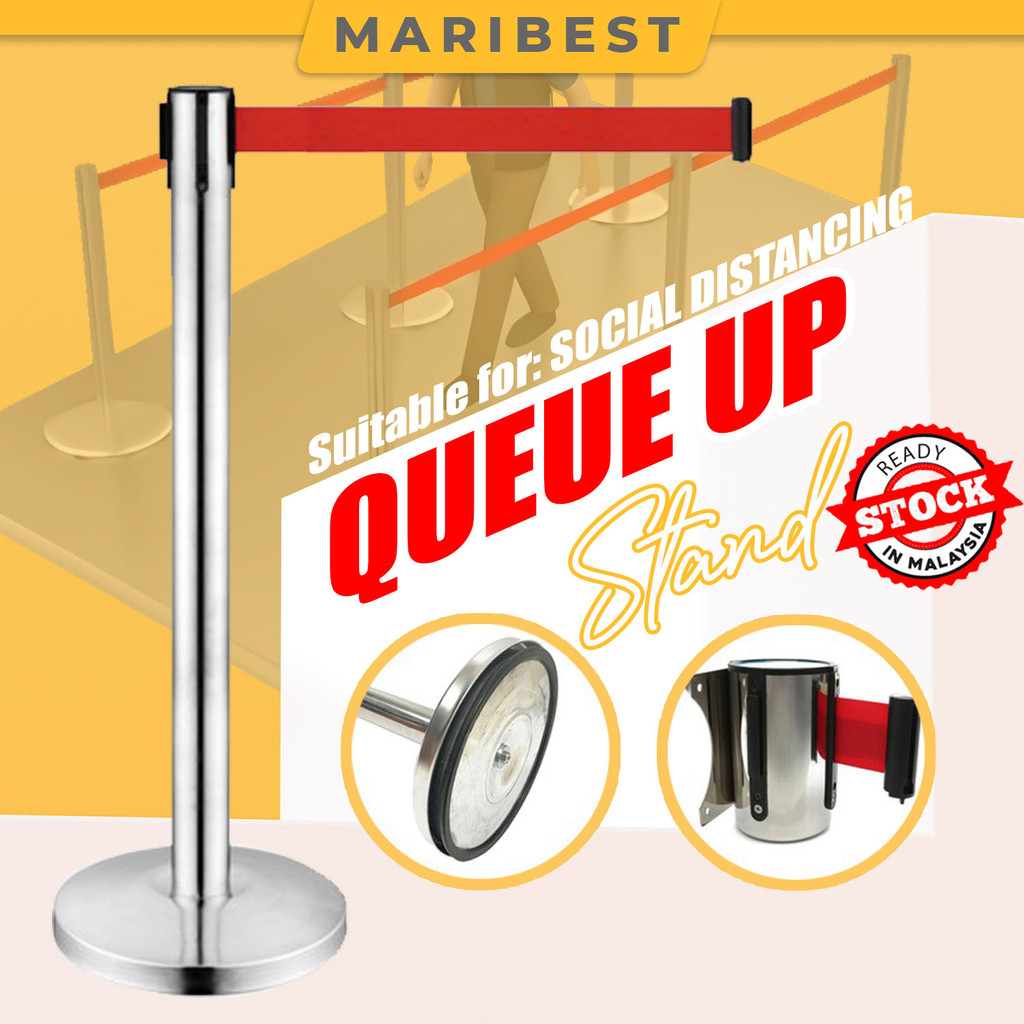QUEUE UP Q Stand Retractable Red Belt Tali Penghadang Social Distancing ...