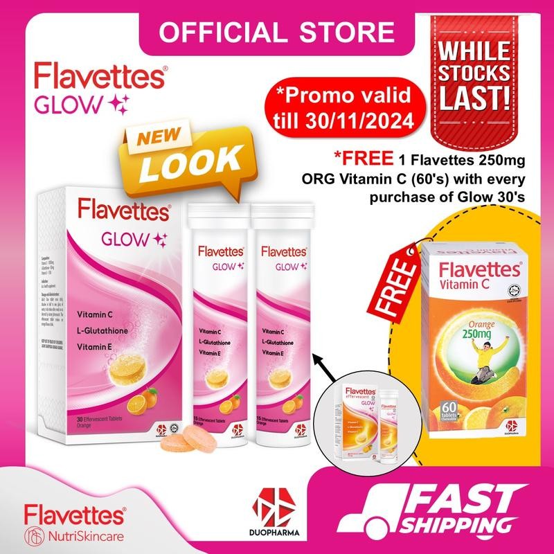 Flavettes Effervescent Glow (30's) Vitamin C 1000mg + Glutathione ...