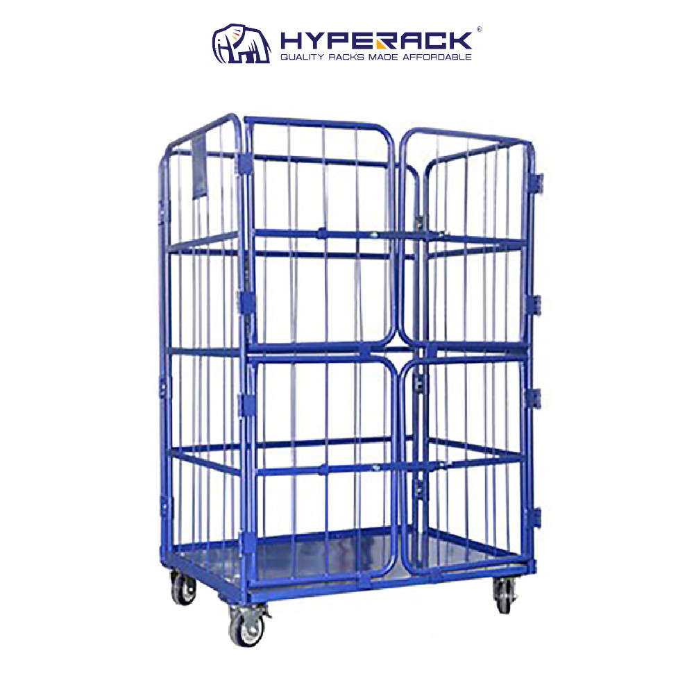 HYPERACK ™️ 500kg Work Tainer 4 Door Cage Trolley Heavy Duty Blue ...