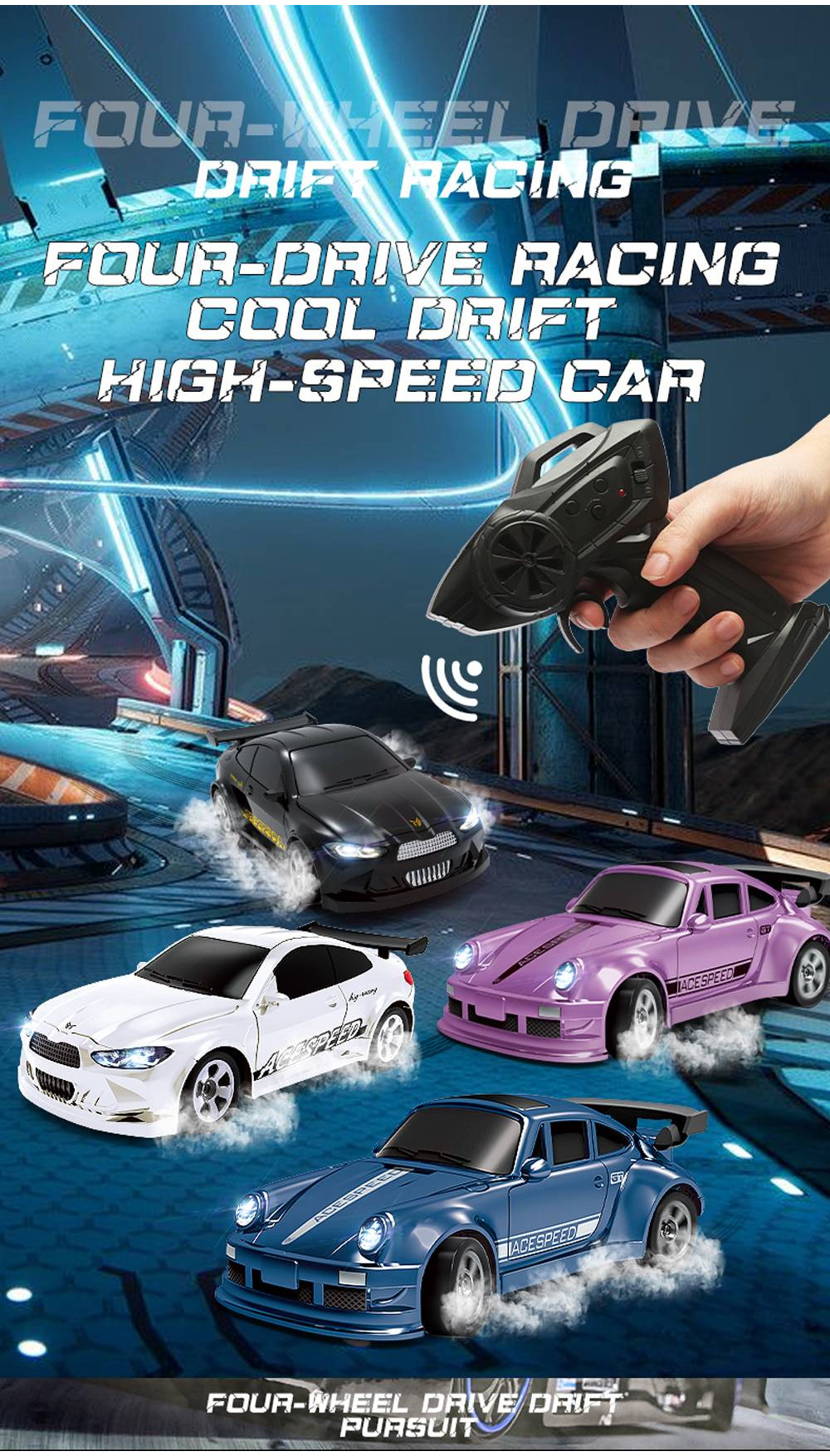 1/64 Mini 4WD RC Car Proportional Throttle Steering Remote Control ...