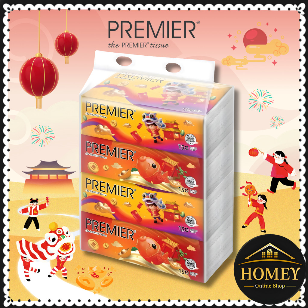 New Premier CNY Soft Pack Tissue Tisu 2 PLY 150 Sheet 4 Pack Bundle ...