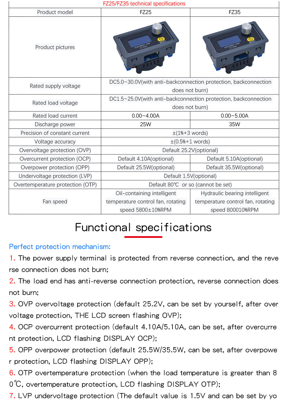 XY-FZ25 4A 5A 35W Multifunctional Adjustable Constant Current Load Power Supply Aging Battery ...