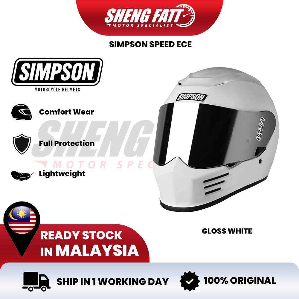 SIMPSON SPEED ECE Gloss White Helmet Motor Visor Topi Keledar ...
