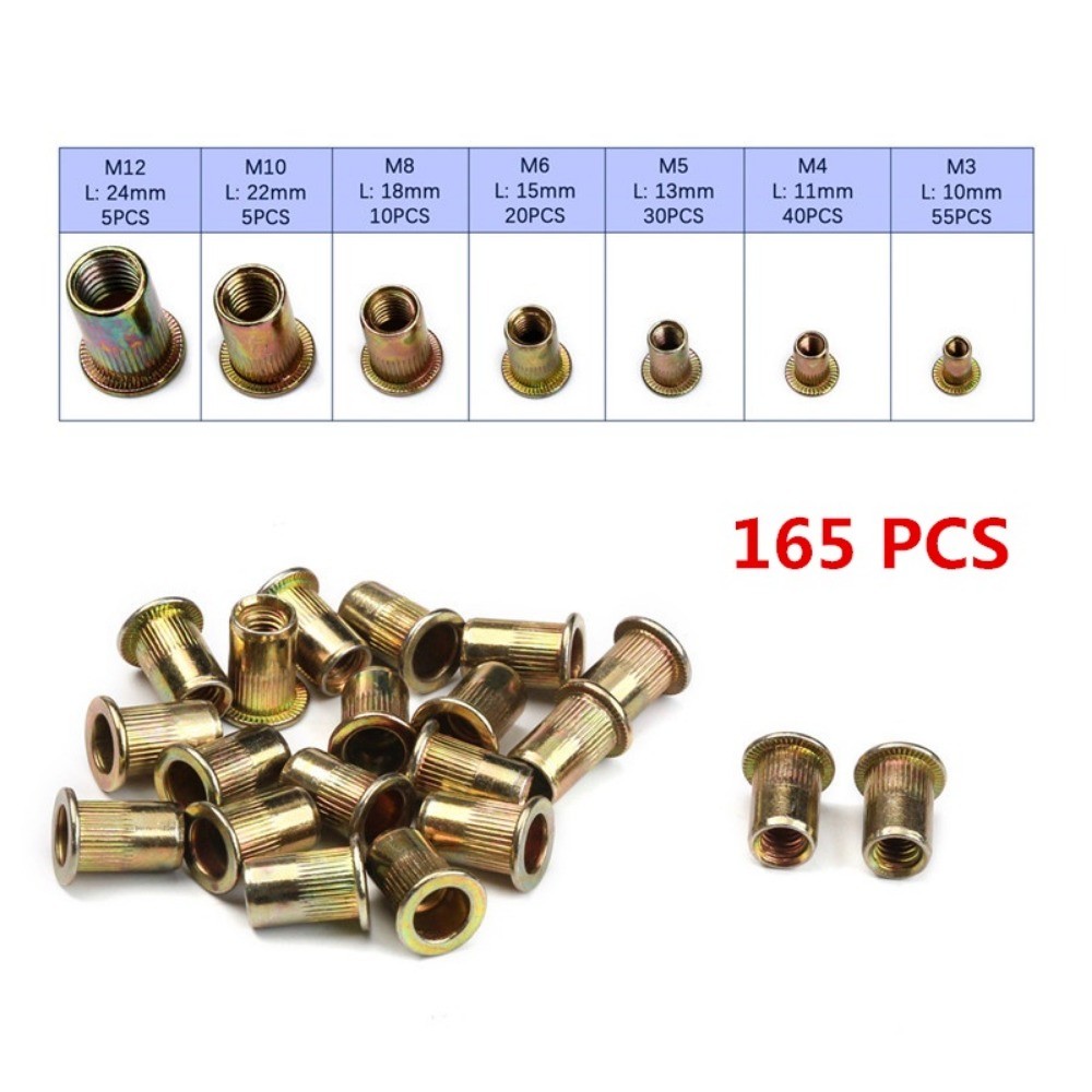 210/165PCS Rivet Nuts Carbon Steel M3 M4 M5 M6 M8 M10 M12 Flat Head ...