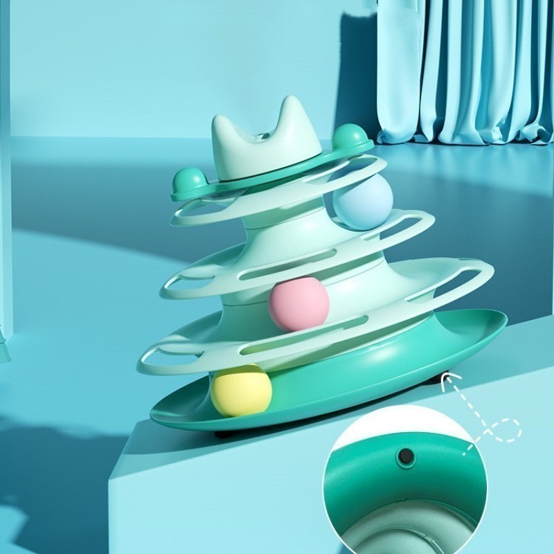Pet Cat 3 Layer Spinning Balls Toy Turntable Round Track Teaser ...