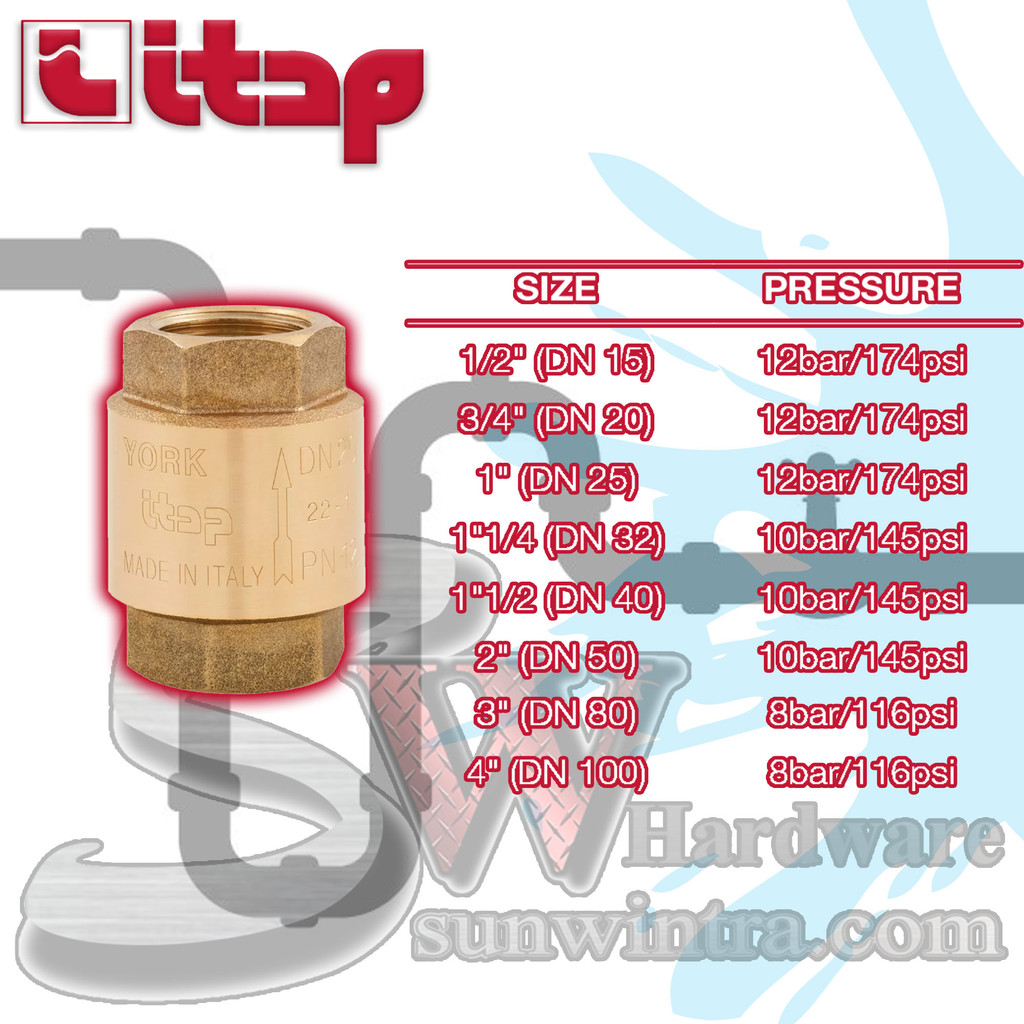 ITAP YORK BRASS CHECK VALVE #103 1/2 Inch ~ 2 Inch (3 Inch / 4 Inch ...