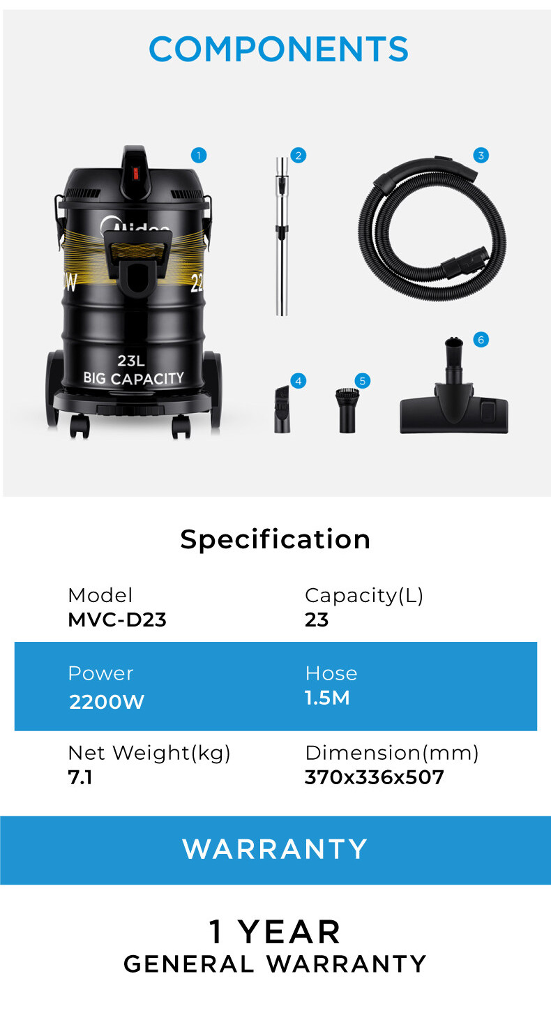 Midea MVC-D23 Dry Tank Vacuum Cleaner 2 In 1 (Blow & Vacuum) | Shopee ...
