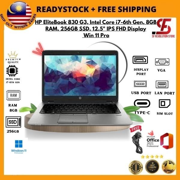 HP EliteBook 830 G3, Intel Core i7-6th Gen, 8GB RAM, 256GB/512GB SSD ...