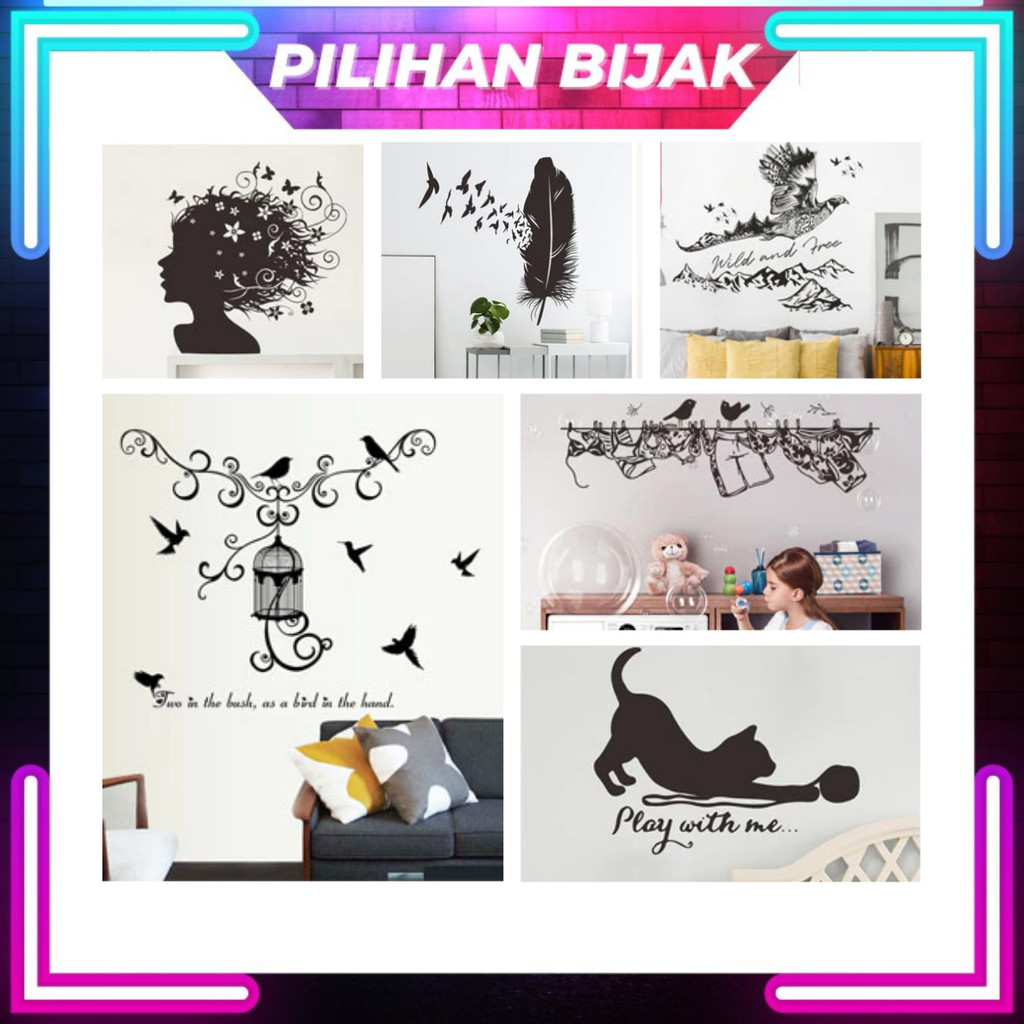 Double Layer 3D Sticker Black White Sticker Room Wall Sticker Pelekat ...