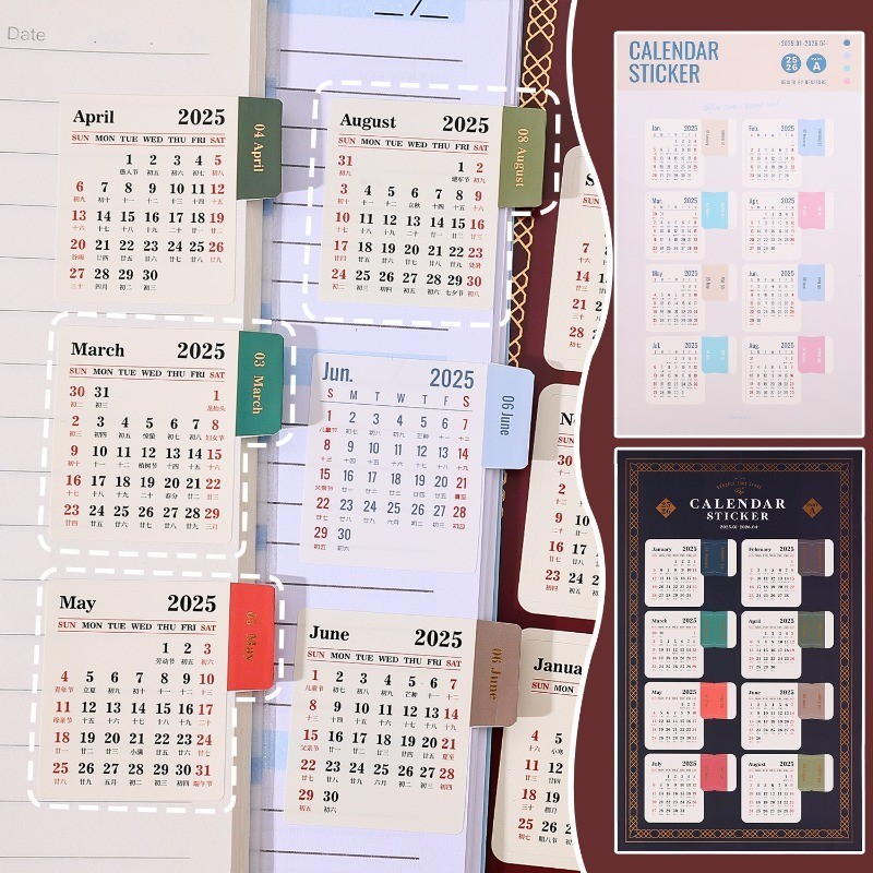 2025 Calendar Index Stickers - Mini Calendar Tabs - Calendar Bookmarks ...