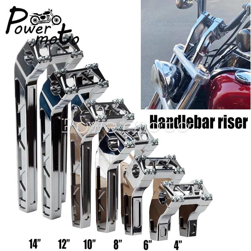 Chrome 4" 6" 8" 10" 12" 14"Pullback Riser Handlebar Clamp For Harley Dyna Street Bob Softail Fat ...