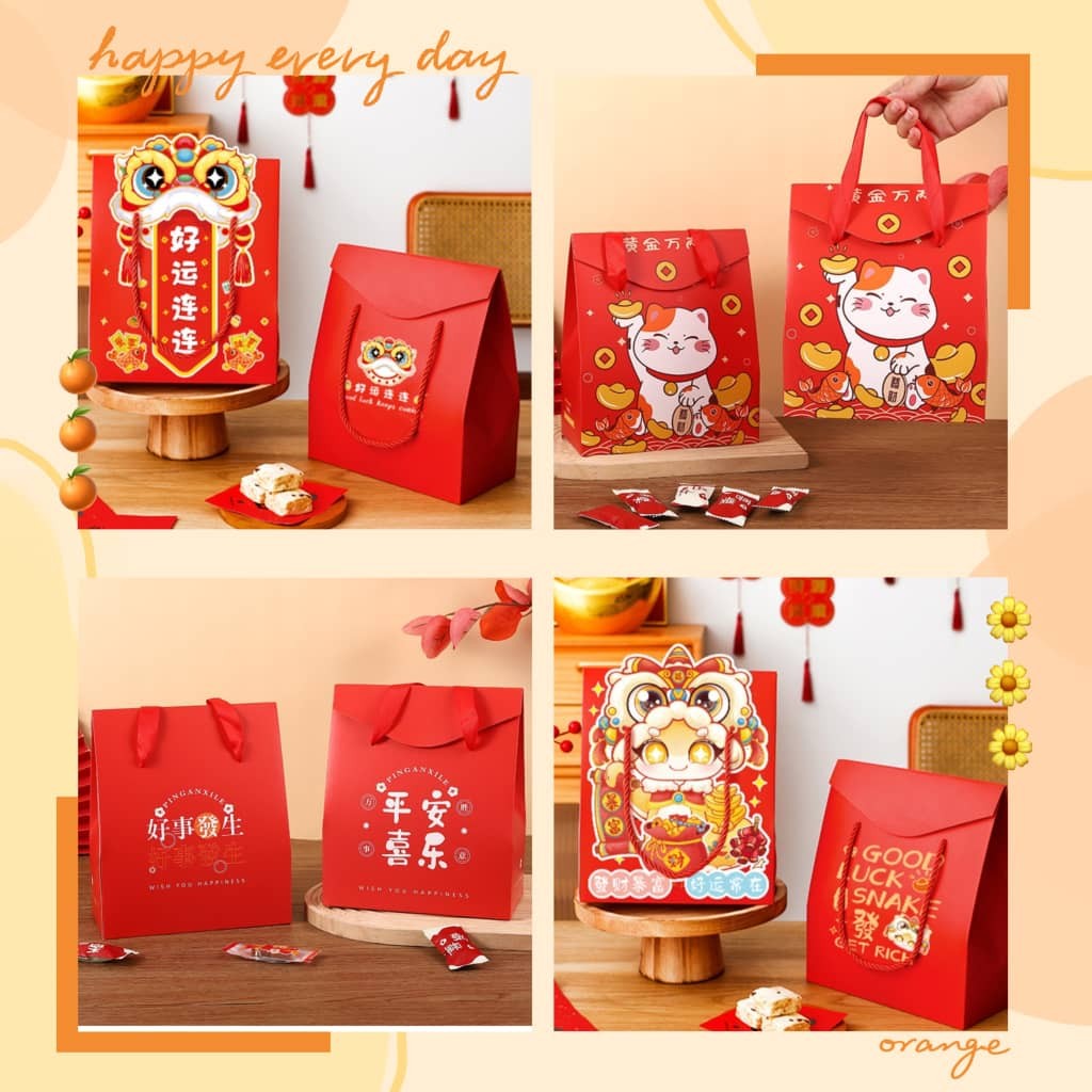 Chinese New Year Packaging Bag With Handle Paper Bag With Velco ...