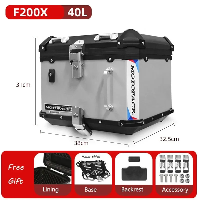 40L Motoface Motorcycle Helmet Box Universal Top Tail Rear Luggage ...