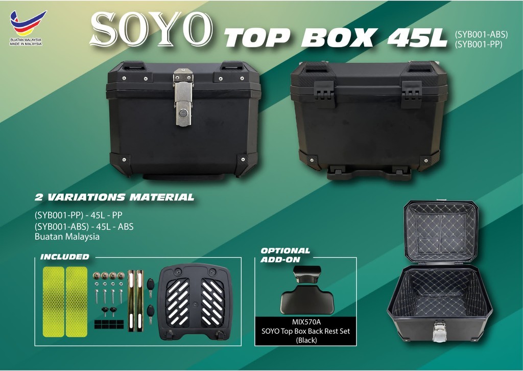 SOYO 45L Box+Rapido Monorack ABS TOP BOX 36L with Rack Honda Rs150/RSX ...