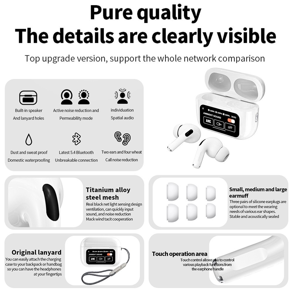 A9 Pro Earphone & Case Bluetooth Wireless Earbuds with Screen Headset ...