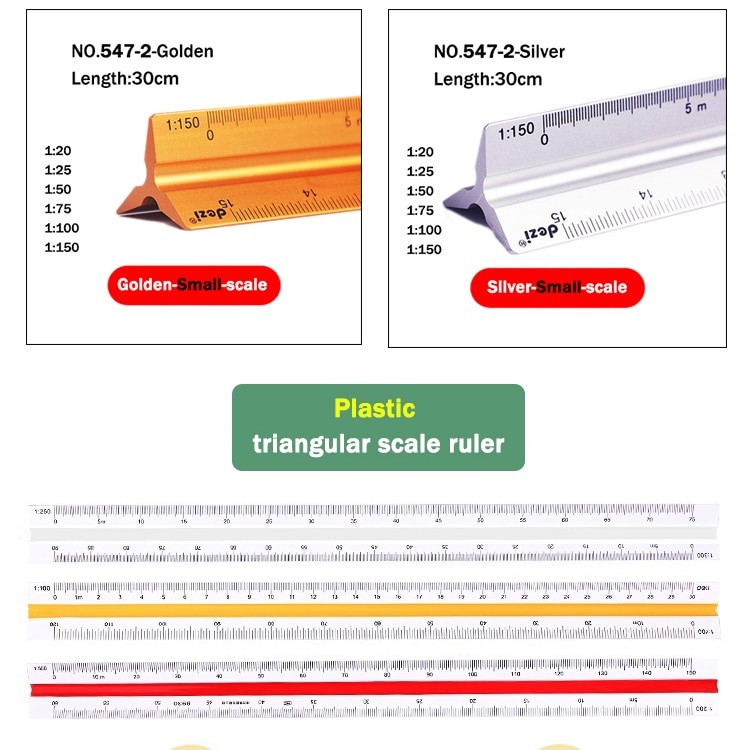 DEZI Triangular Scale Ruler 1:20-1:500 Alloy/Metal/Plastic Straight ...