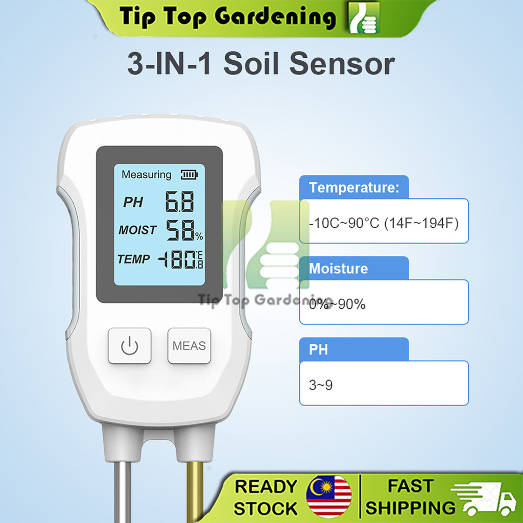 3 in 1 Soil Sensor Moisture Temperature pH Soil Meter Gardening ...