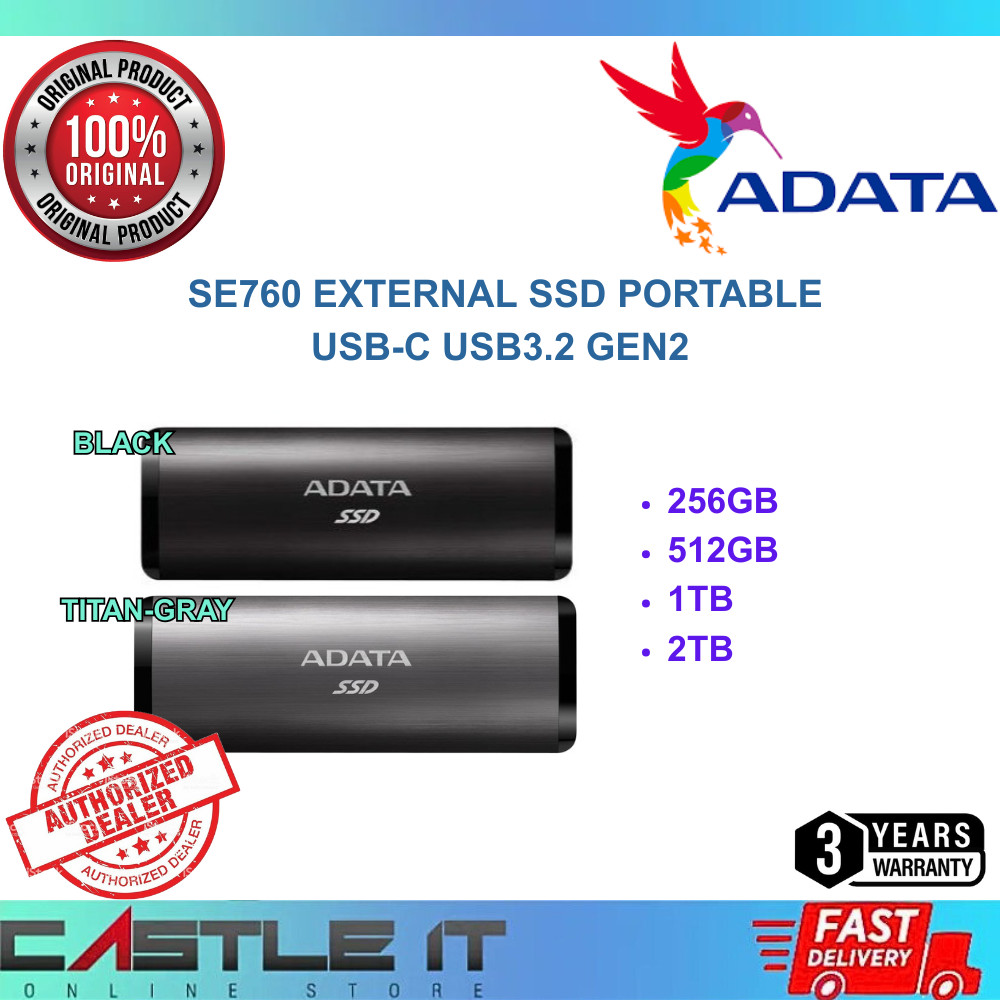 ADATA SE760 External SSD Portable USB-C USB3.2 Gen2 256GB 512GB 1TB 2TB ...