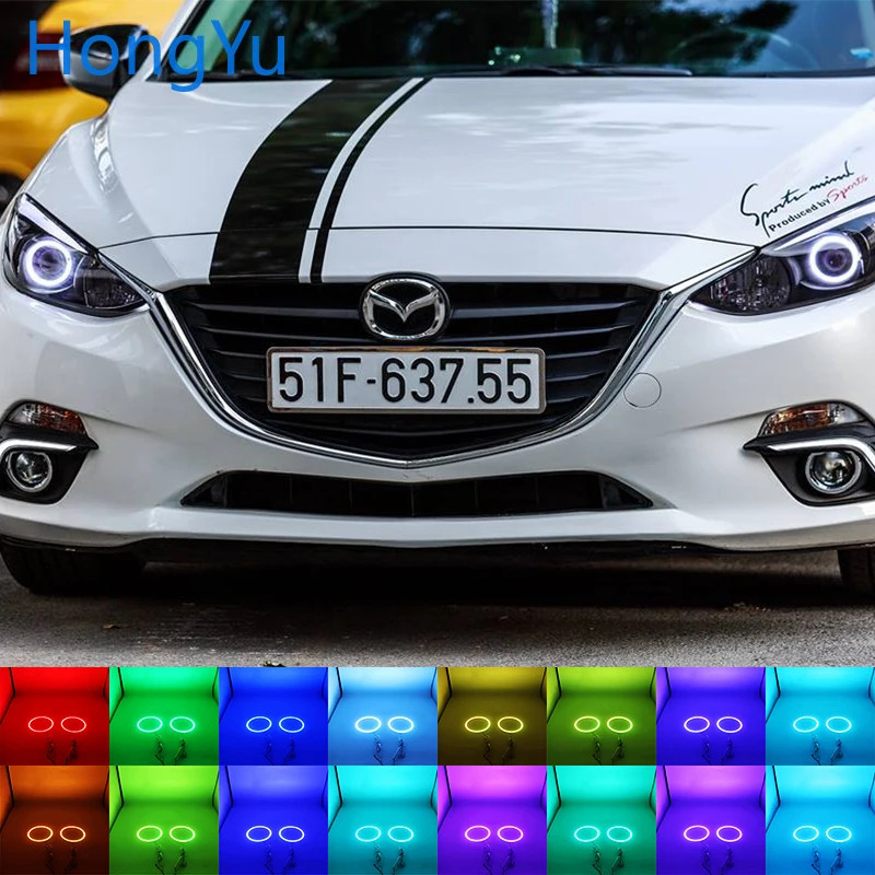 Headlight Multi-color RGB LED Angel Eyes Ring Eye DRL RF Remote Control ...