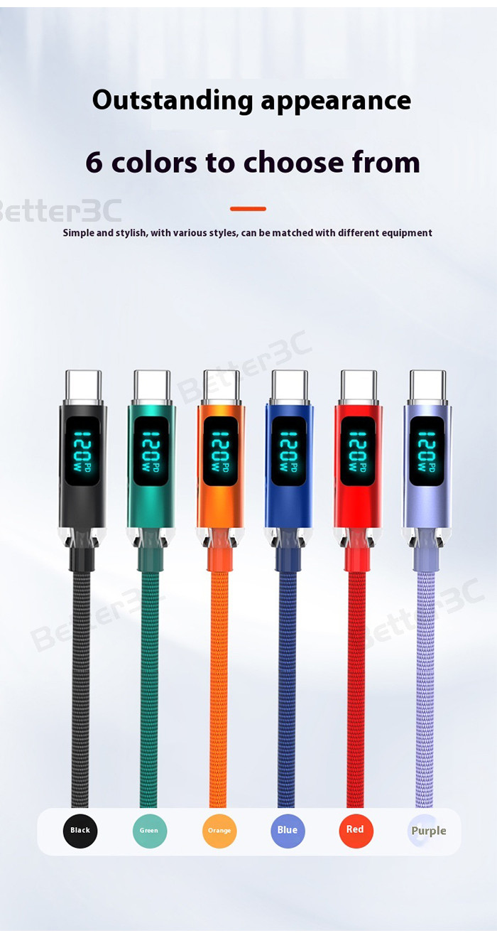 Dual Type C 120W super fast charging Cable With LED digital display ...