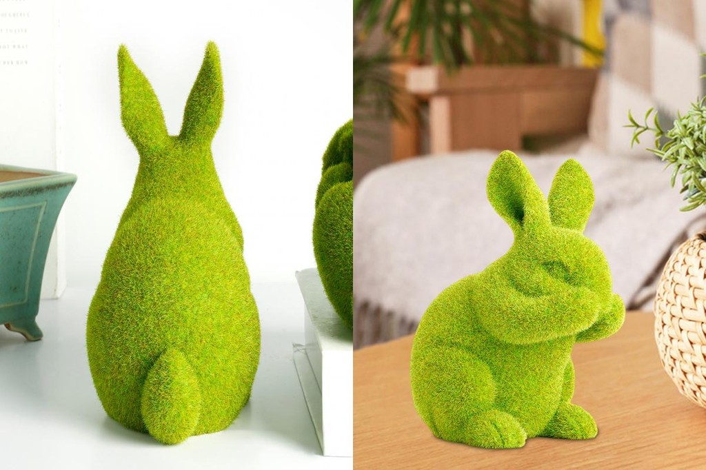 CORN Flocked Rabbit Ornament Animal Themed Home Accents Green Flocking ...