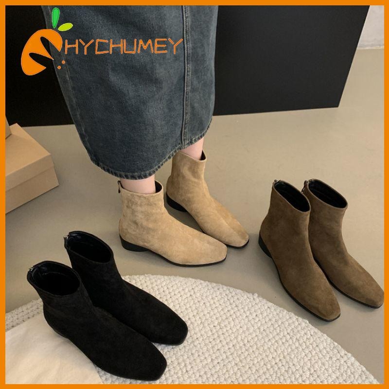 Womens Modern Chic Ankle Boots With Square Toe Low Heel And Eye ...