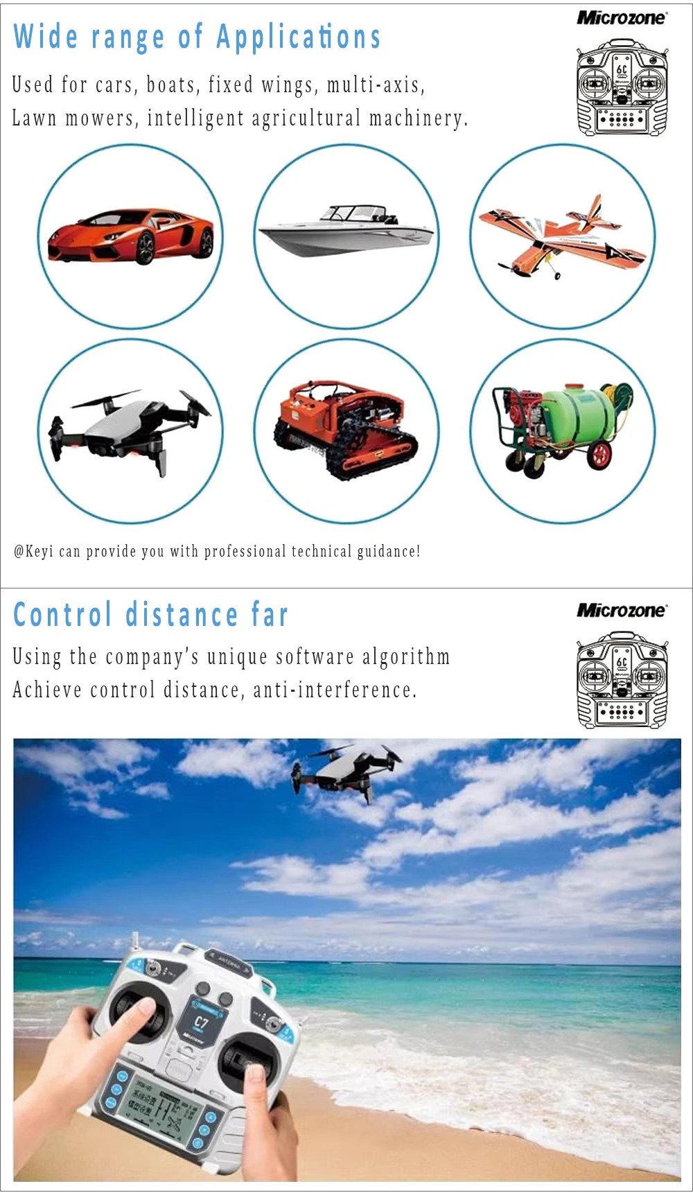 MicroZone C7-MINI MC7 2.4Ghz 8CH RC Transmitter Remote Control MC8RE-V2 ...