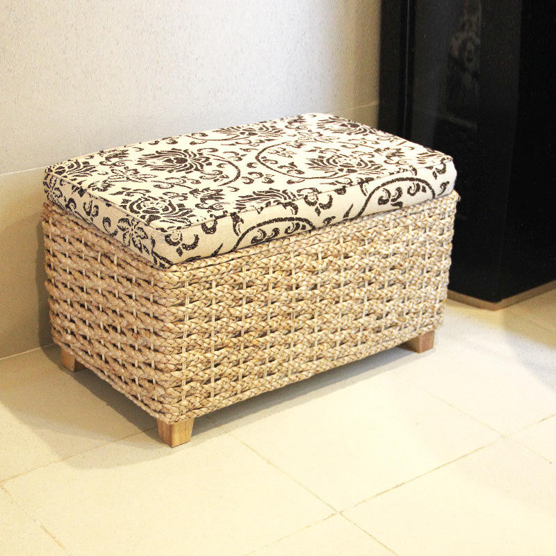 Foyer Shoe Stool, Straw Storage And Shoe Changing Stool That Can Sit On ...