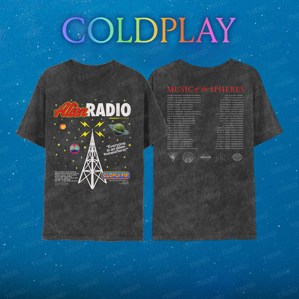 COLDPLAY MUSIC OF THE SPHERES WORLD TOUR 2025 Merch Cotton Washed T ...