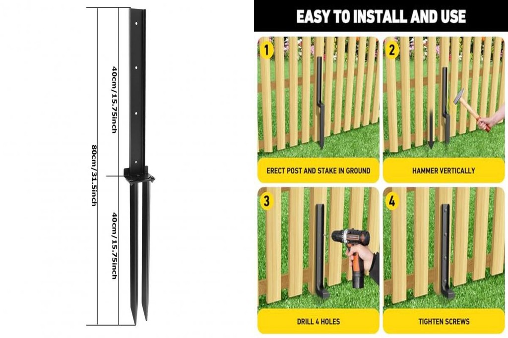 AREM Fence Post Reinforcement Stake Fence Post Ground Spike Steel Fence ...