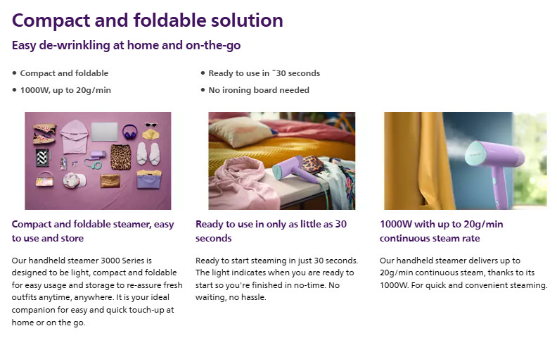 Philips 3000 Series Handheld Compact and Foldable Steamer / Garment ...