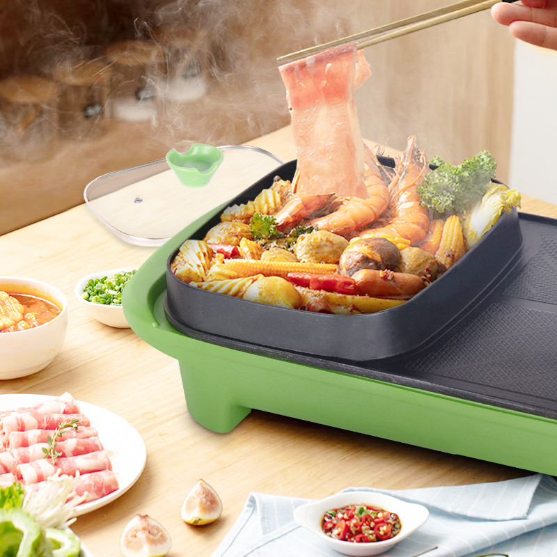 Electric 2 In 1 BBQ Grill Steamboat Pot Non Stick Coating Grilled Pan ...