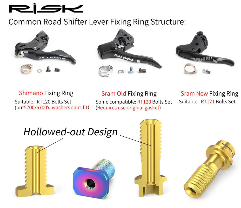 RISK Titanium Road Bike Shifter Lever Fixing Screw Gear Shift Clamp Ring Bolt Change Head Fixed ...