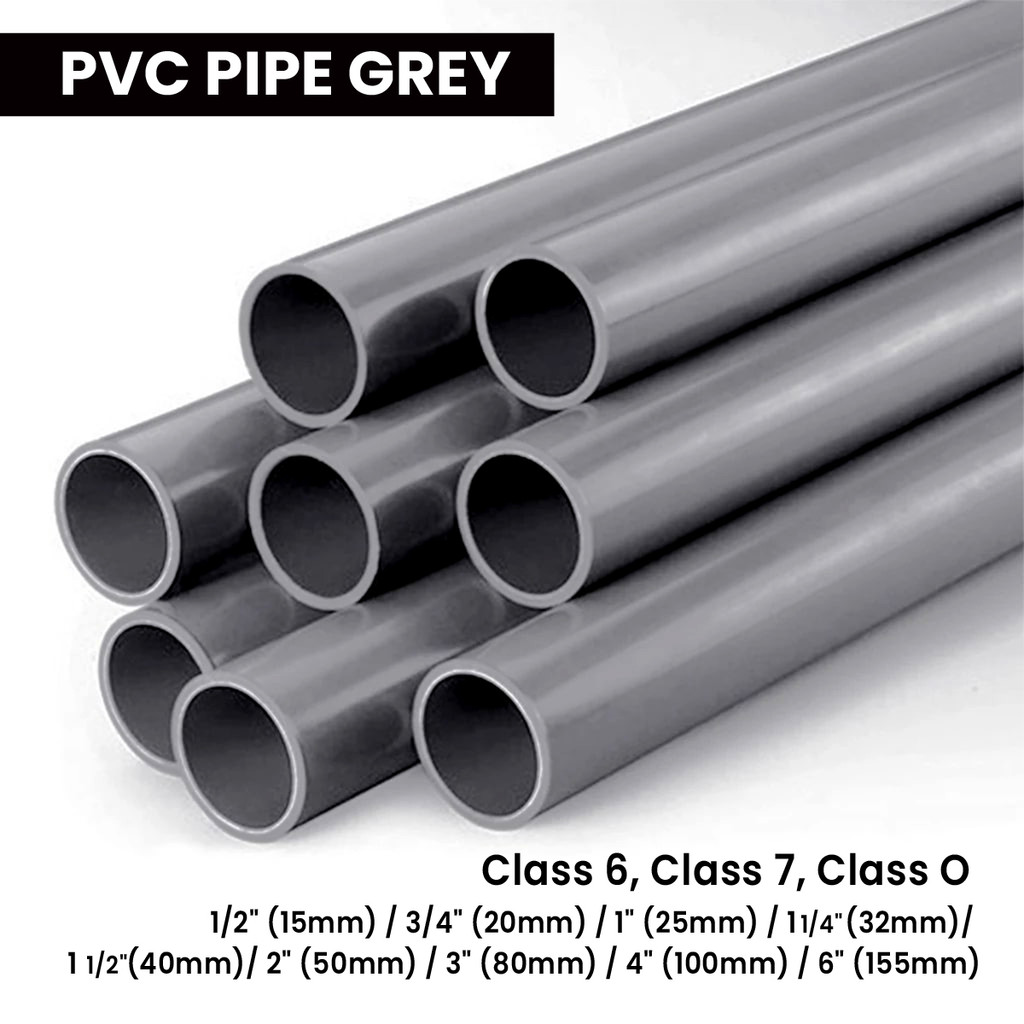 4 FEET PVC PIPE GREY PVC Water Pipe C6, C7, CO - 1/2"(15mm)/ 3/4"(20mm ...