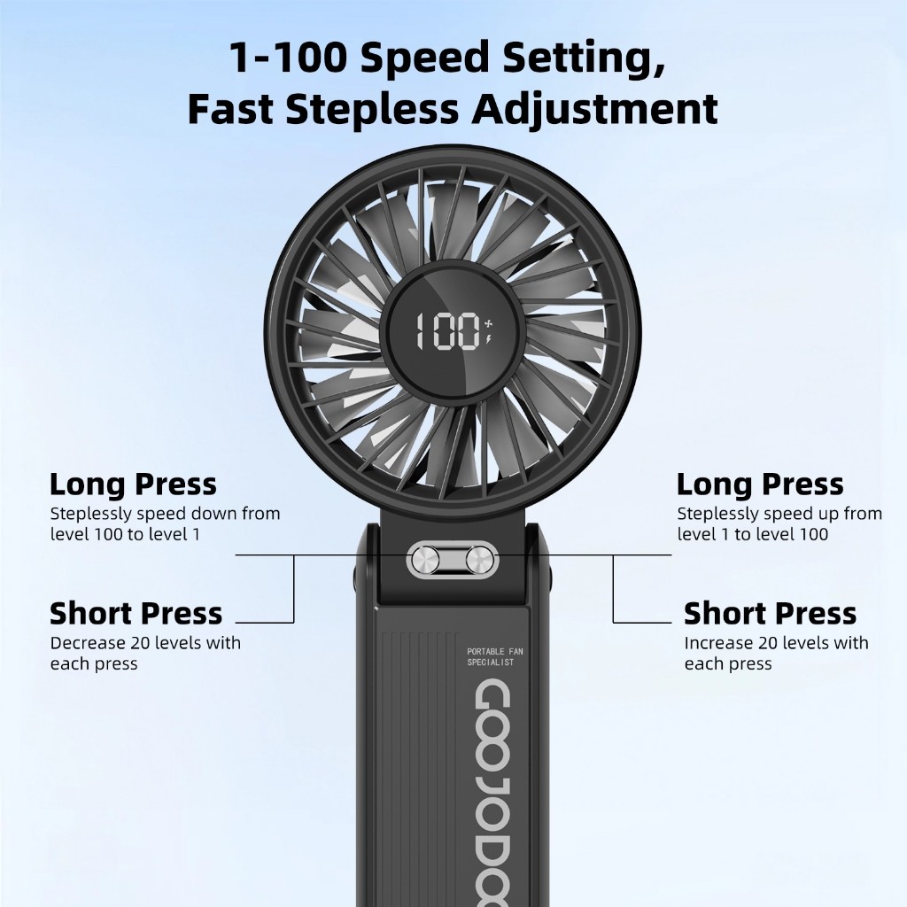 GOOJODOQ Portable Super Strong Wind Adjustable Silent 180° Folding Fan ...