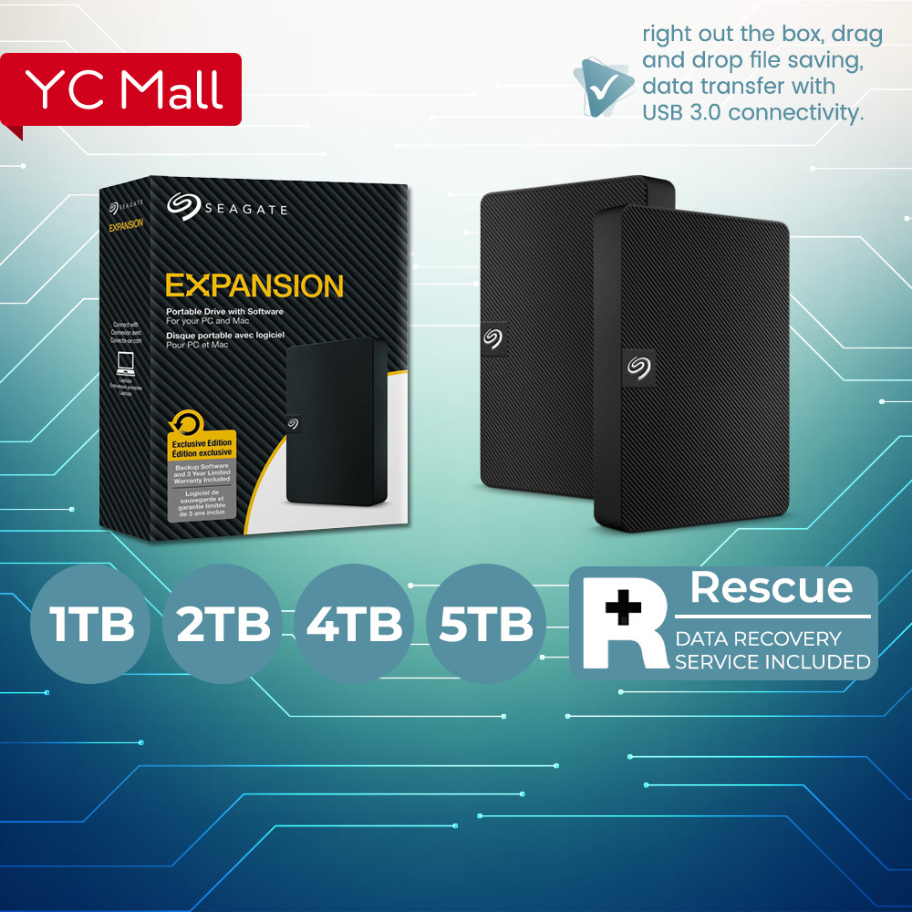 Seagate Expansion Portable External Hard Disk HDD Hard Drive USB 3.0 (5TB/4TB/2TB/1TB) | Shopee ...