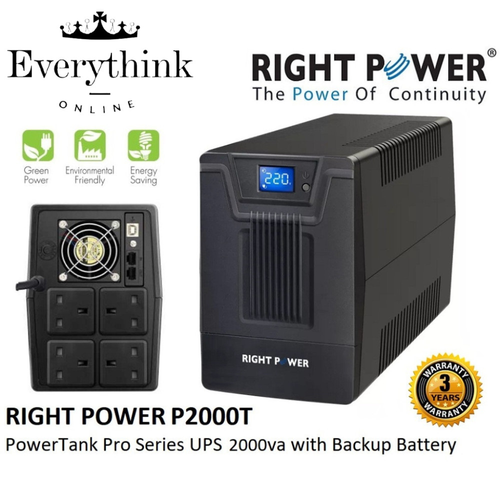 RIGHT POWER 2000VA UPS (POWERTANK PRO P2000T) AVR AVS AUTOMATIC VOLTAGE ...