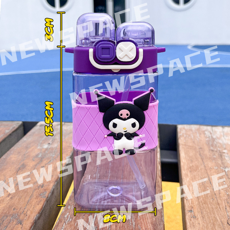 570ml Botol Air Kuromi Labubu Water Bottle Kids Straw Bpa Free Botol ...