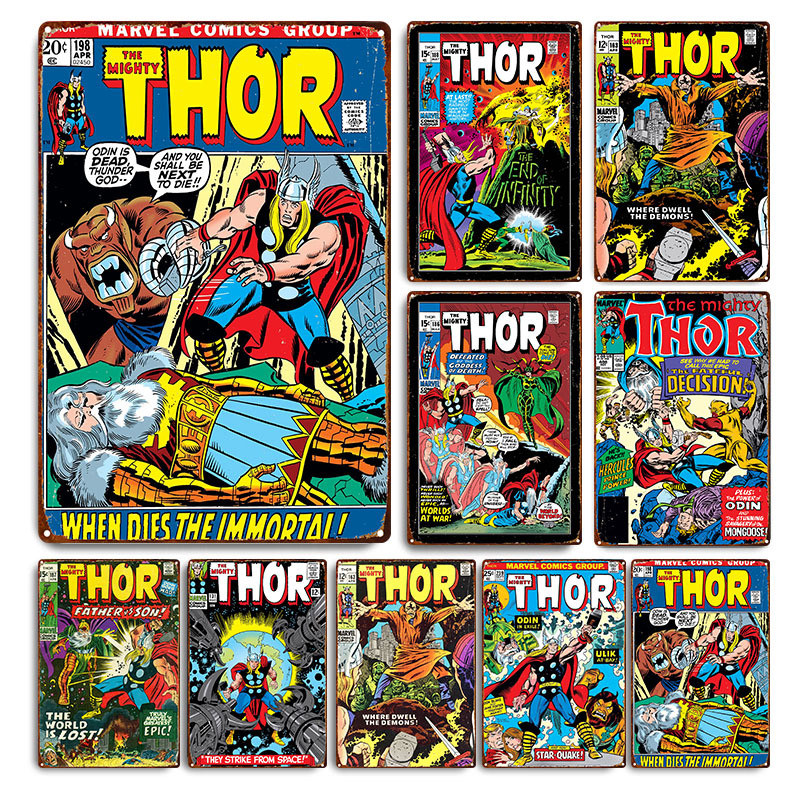 Marvel Superhero Thor Comic Metal Tin Sign Avengers Retro Poster Wall ...