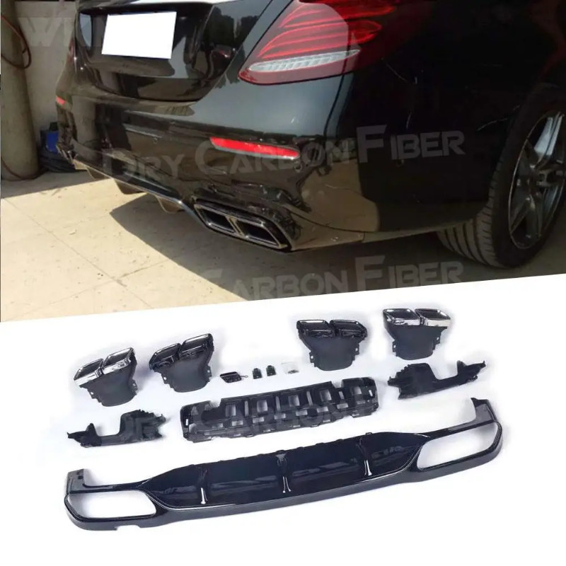 E Class ABS Rear Bumper Lip Diffuser Spoiler with Exhaust Tips for Benz W213 E200 E260 E300 2017 ...