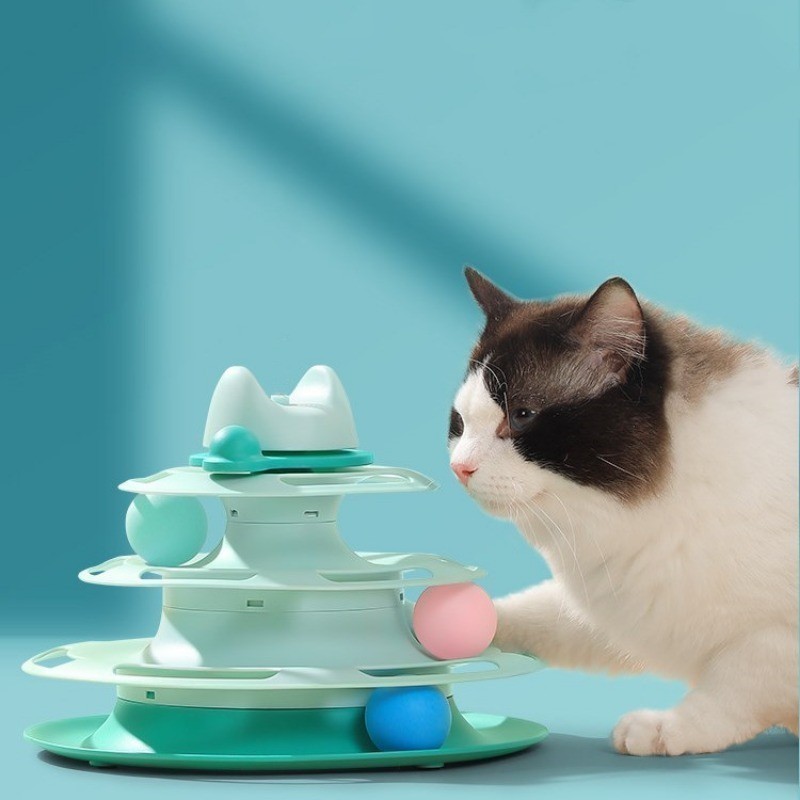 Pet Cat 3 Layer Spinning Balls Toy Turntable Round Track Teaser ...