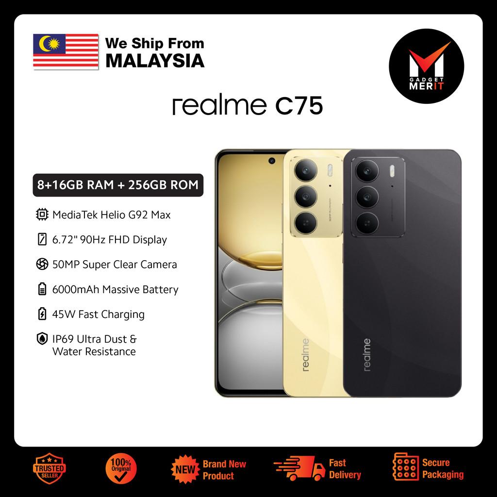 Realme C75 Smartphone | Mediatek Helio G92 Max | 672" IPS LCD Display | Dual Rear Cam 50MP ...